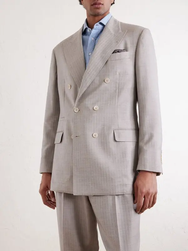 TOM FORD Double-breasted Herringbone Suit Jacket - Neutrals