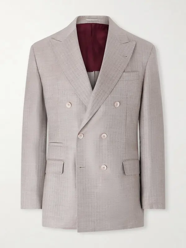 TOM FORD Double-breasted Herringbone Suit Jacket - Neutrals