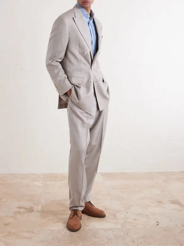 TOM FORD Double-breasted Herringbone Suit Jacket - Neutrals