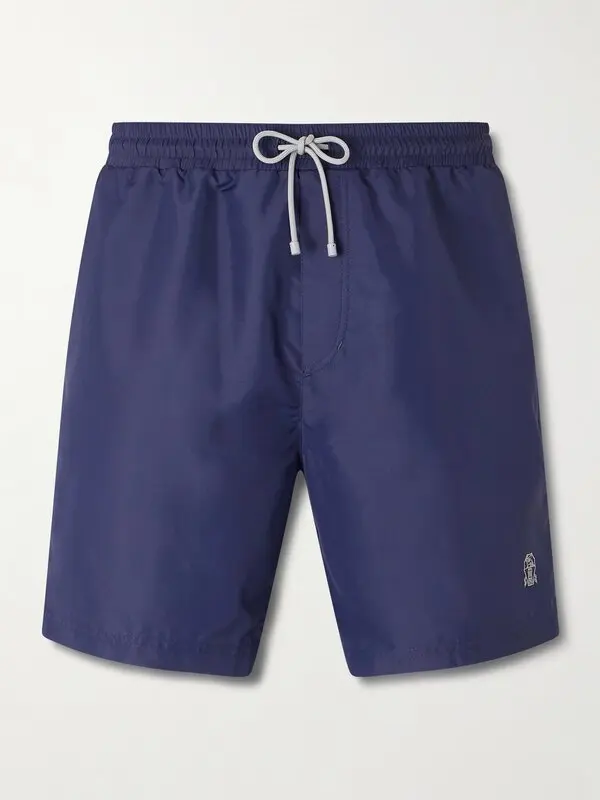 Brunello Cucinelli Straight-leg Mid-length Logo-embroidered Swim Shorts - Blue