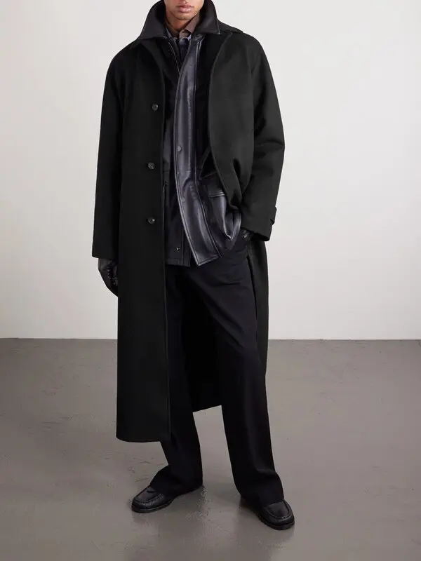 SAMAN AMEL Belted Wool Overcoat - Black