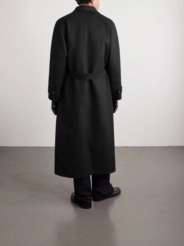 SAMAN AMEL Belted Wool Overcoat - Black