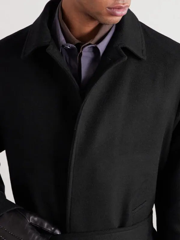 SAMAN AMEL Belted Wool Overcoat - Black
