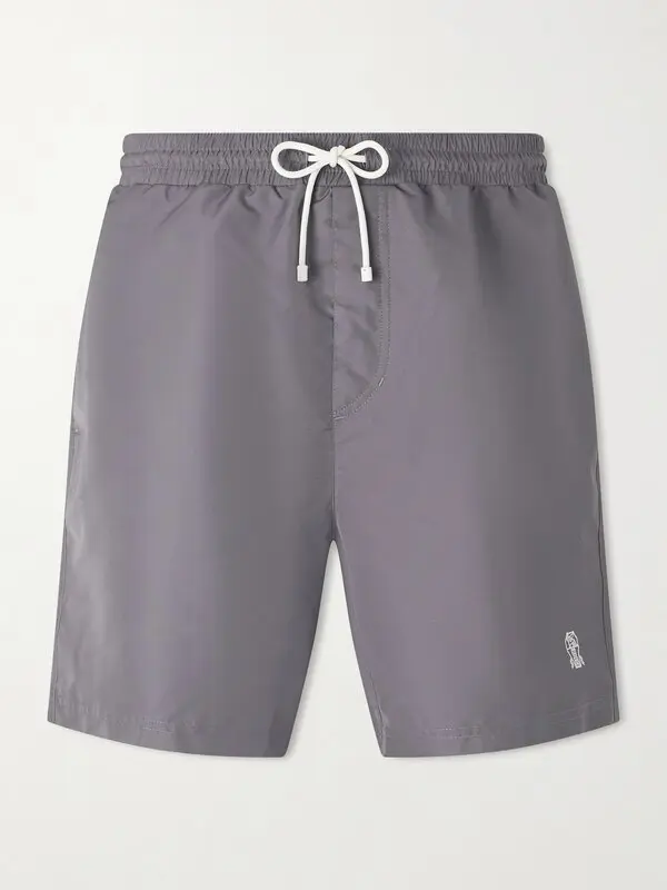 Brunello Cucinelli Straight-leg Mid-length Logo-embroidered Swim Shorts - Gray