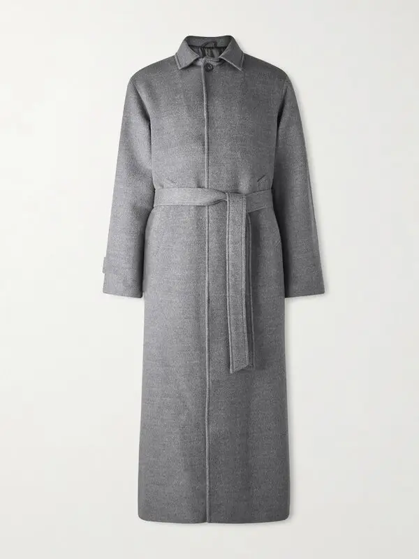 SAMAN AMEL Belted Wool Overcoat - Gray
