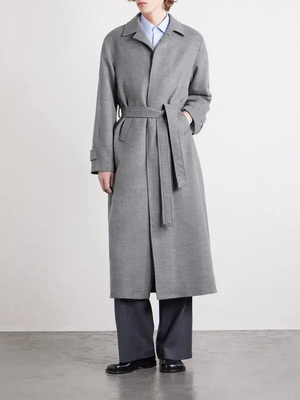 SAMAN AMEL Belted Wool Overcoat - Gray