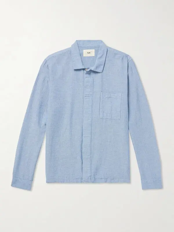 Folk Patch Cotton-seersucker Shirt - Blue
