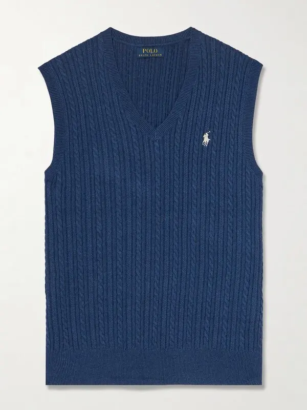 Polo Ralph Lauren Logo-embroidered Cable-knit Cotton Vest - Blue