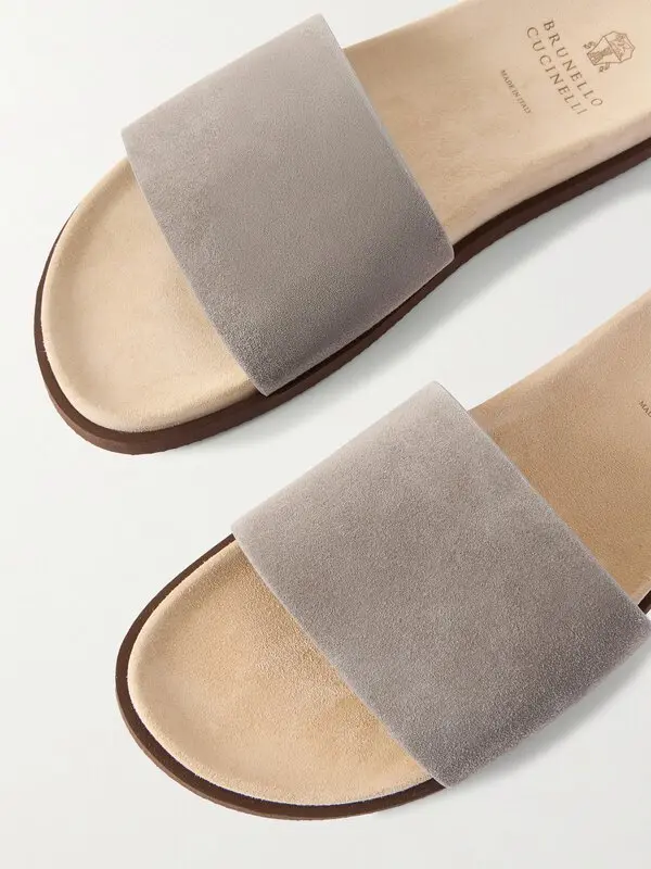Brunello Cucinelli Suede Slides - Gray