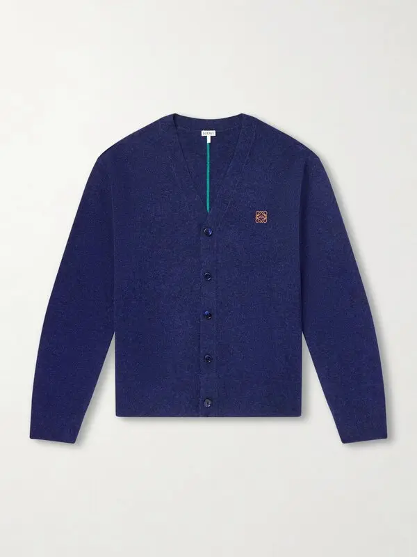 Loewe Logo-embroidered Wool-blend Cardigan - Blue