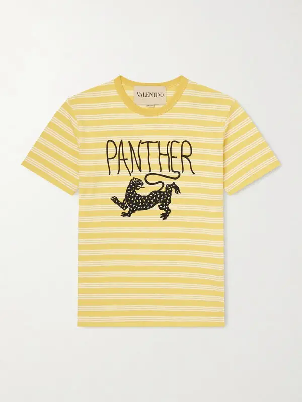 Valentino Garavani Striped Printed Cotton-jersey T-shirt - Yellow