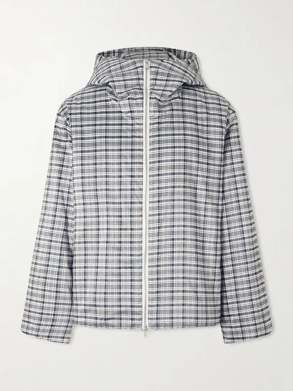 JIL SANDER Padded Checked Silk-blend Hooded Jacket