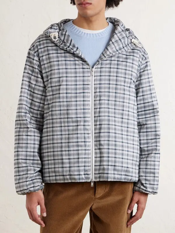 JIL SANDER Padded Checked Silk-blend Hooded Jacket