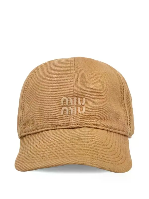 Miu Miu Drill Baseball Cap With Embroidered Logo - Neutrals