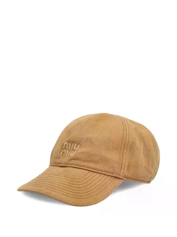 Miu Miu Drill Baseball Cap With Embroidered Logo - Neutrals