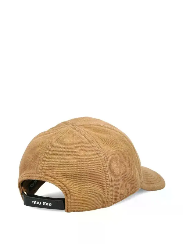 Miu Miu Drill Baseball Cap With Embroidered Logo - Neutrals