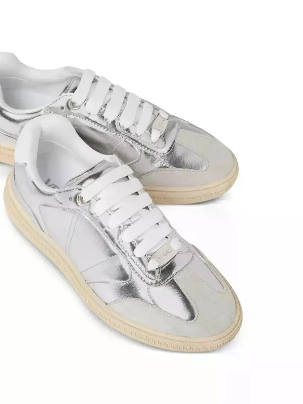 Versace Greca Court Metallic Leather Sneakers - Silver