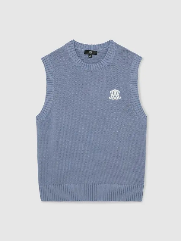 REISS Coben Monogram Embroidered Knit Vest - Powder Blue