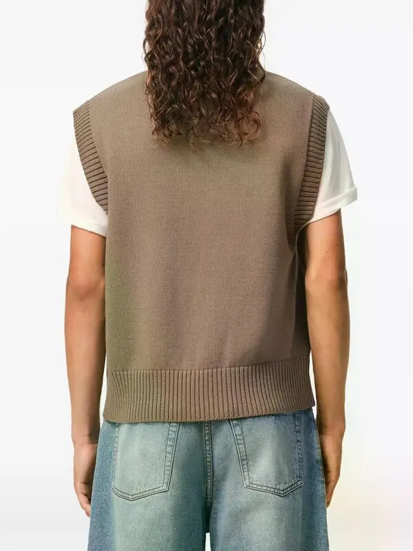 AMI Paris Wool-cotton Blend V-neck Vest With De Coeur Intarsia