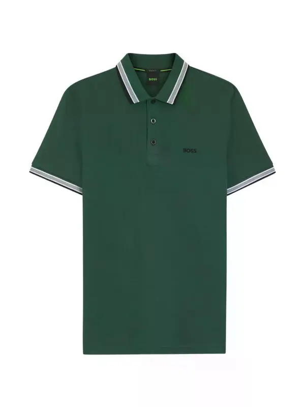 BOSS Striped Collar Polo Shirt - Green