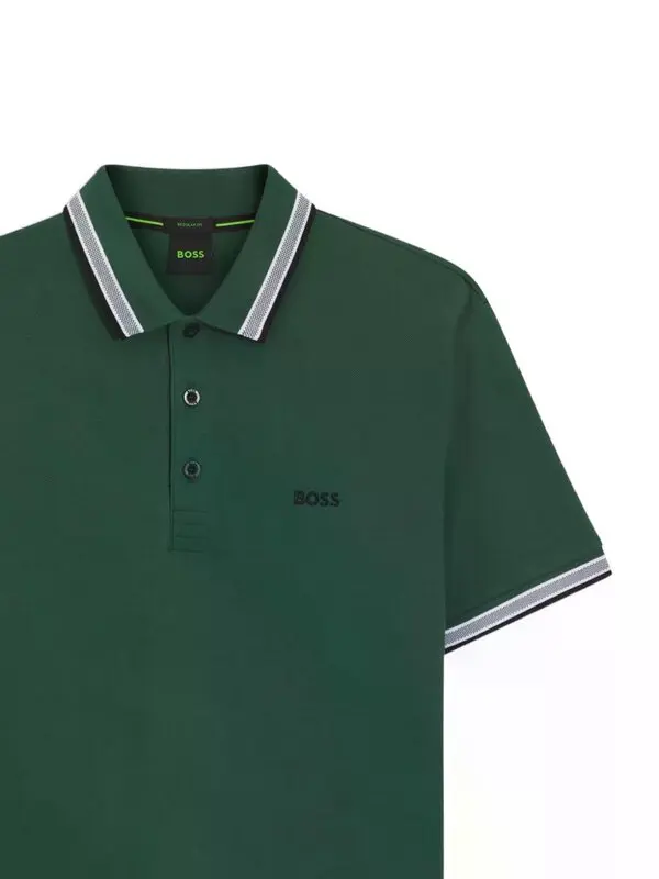 BOSS Striped Collar Polo Shirt - Green
