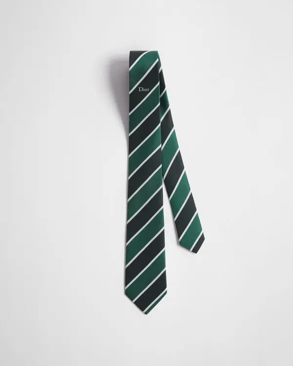 Dior Striped Tie - Black, Green And Light Gray Silk