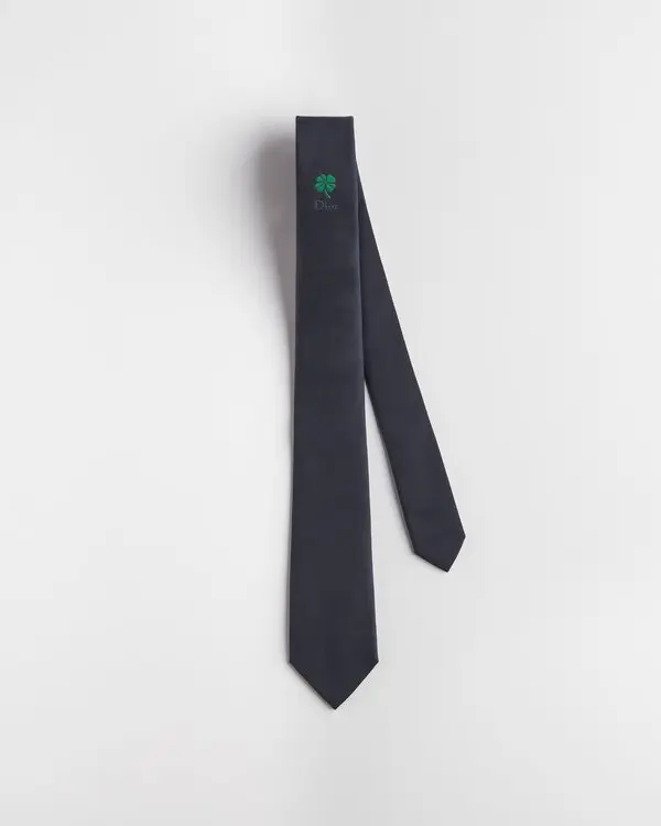Dior Clover Embroidered Tie - Navy Blue Silk