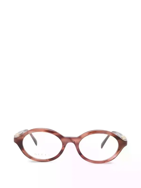 Gucci Logo-plaque Oval Frame Eyeglasses - Brown