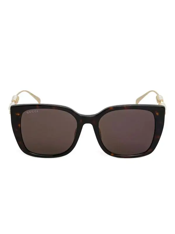 Gucci Pearl-detail Square-frame Sunglasses - Brown
