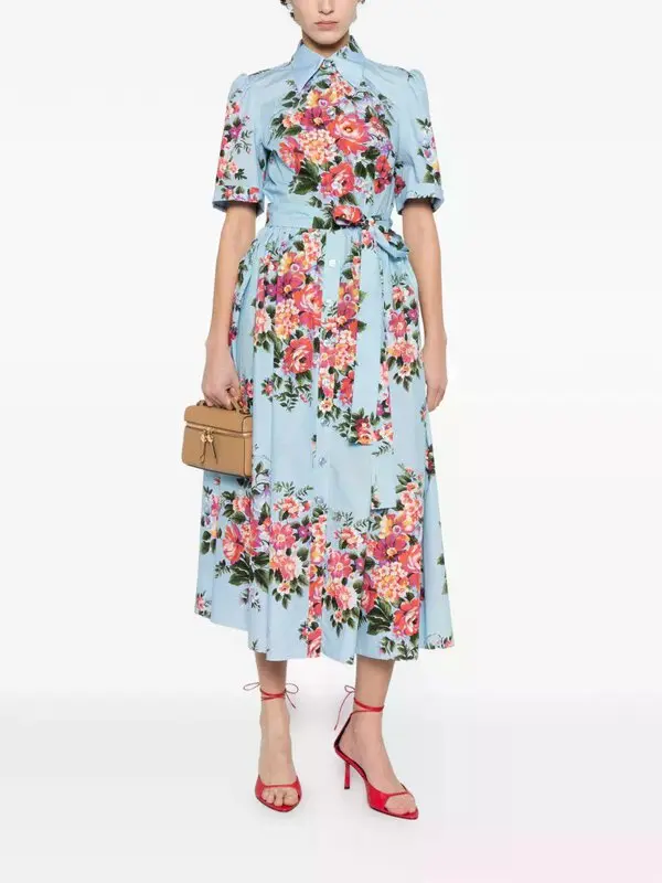 Dolce & Gabbana Floral-print Belted Midi Dress - Blue