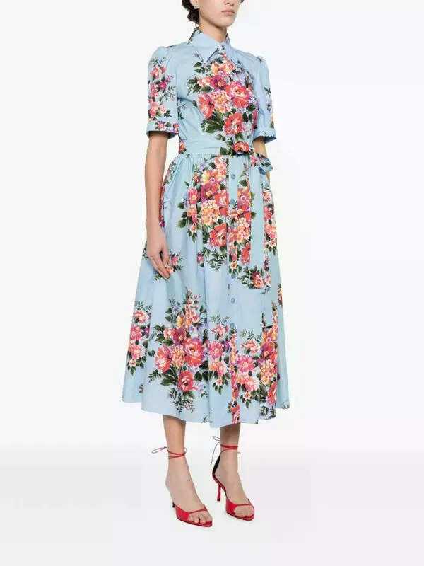 Dolce & Gabbana Floral-print Belted Midi Dress - Blue