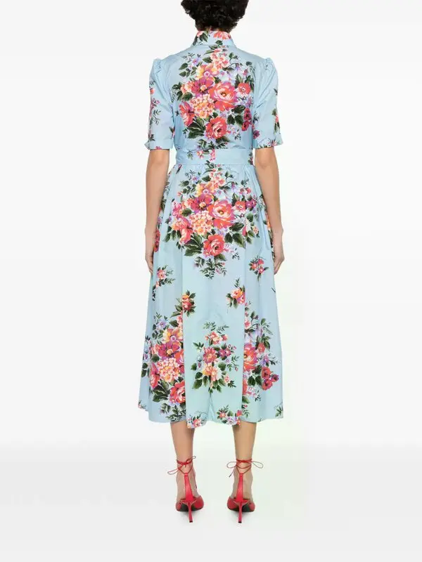 Dolce & Gabbana Floral-print Belted Midi Dress - Blue