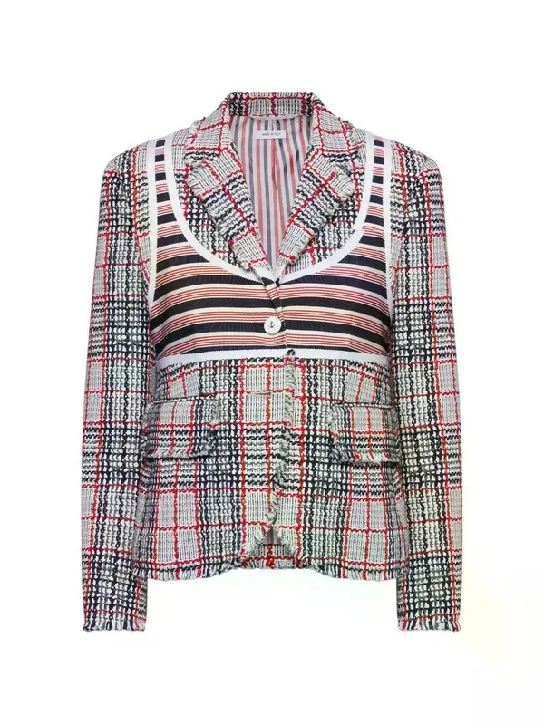 Thom Browne Tweed-pattern Fray-edge Blazer