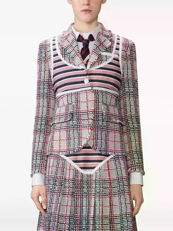 Thom Browne Tweed-pattern Fray-edge Blazer