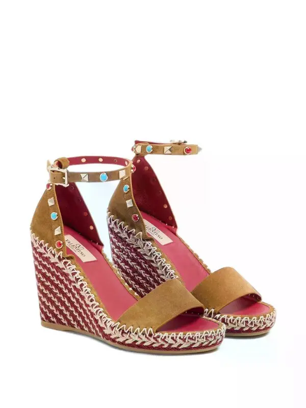 Valentino Garavani Rockstud Double Wedge Sandals - Neutrals