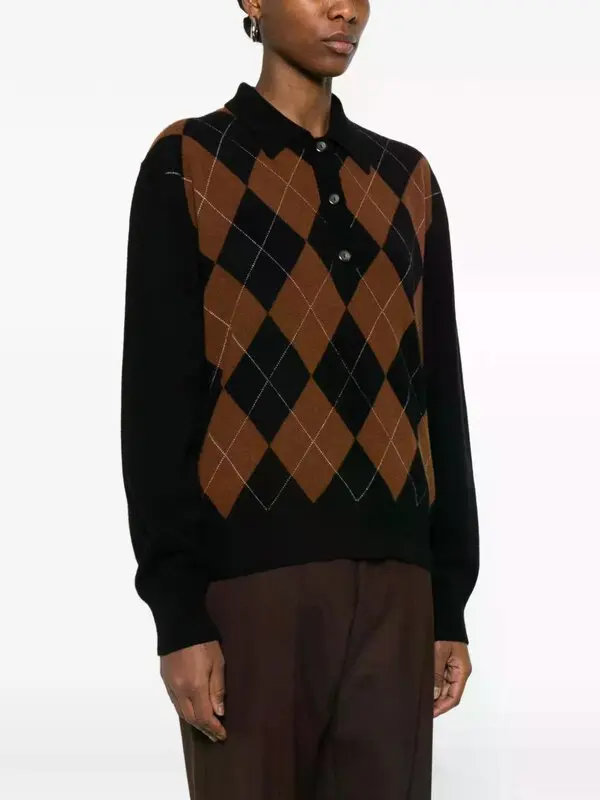 RÓHE Argyle Knit Polo Top