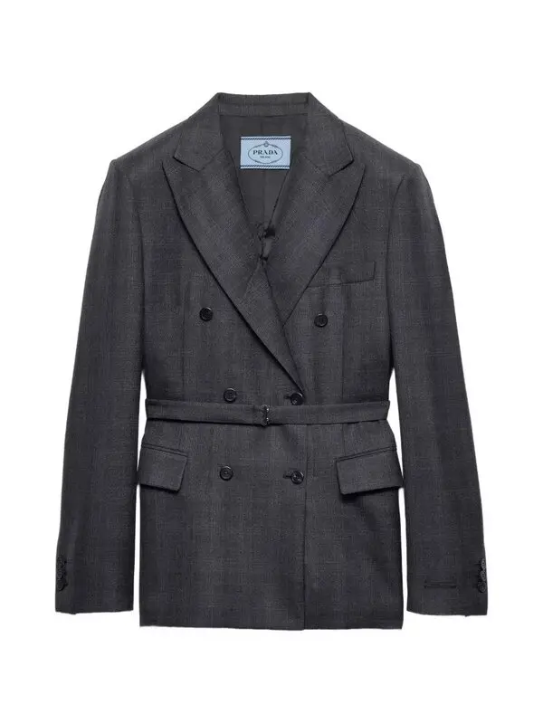 Prada Double-breasted Checked Wool Jacket