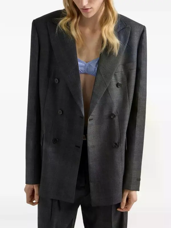 Prada Double-breasted Checked Wool Jacket