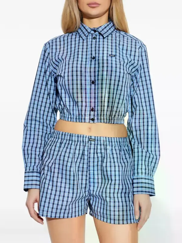 Vetements Cropped Check Shirt - Blue