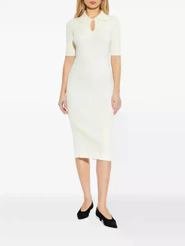 JIL SANDER Keyhole Ribbed Midi Dress - Neutrals