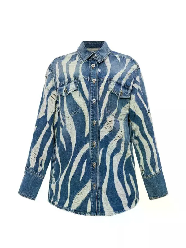 Blumarine Distressed Animal Print Cotton Shirt