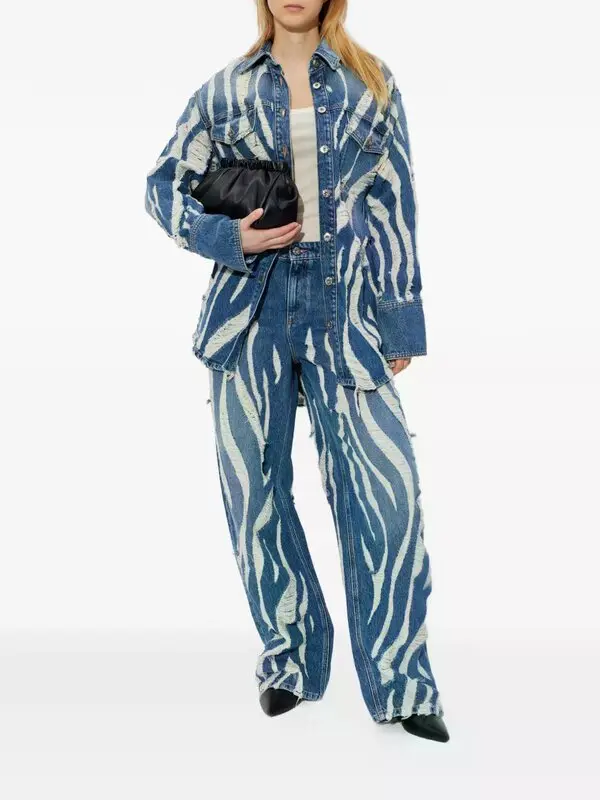 Blumarine Distressed Animal Print Cotton Shirt