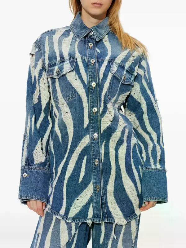 Blumarine Distressed Animal Print Cotton Shirt