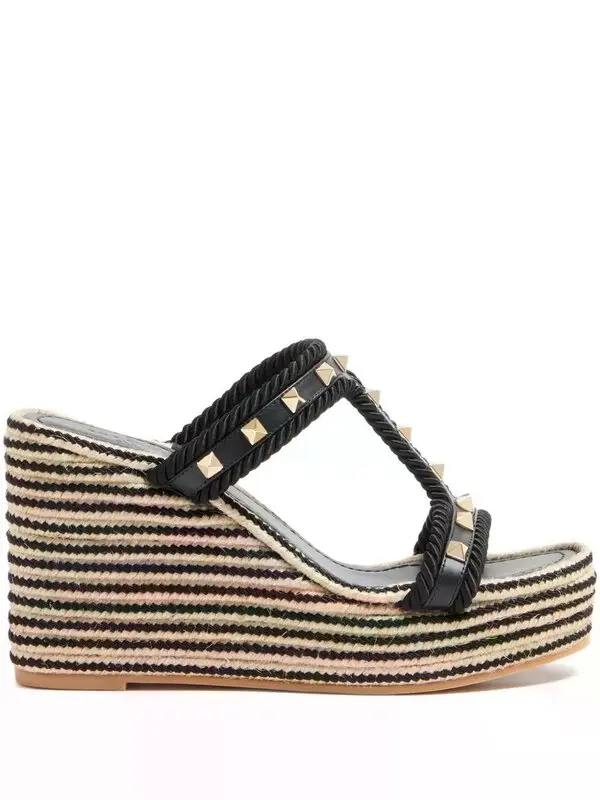 Valentino Garavani Studded-detail Rope Wedge Espadrilles - Black