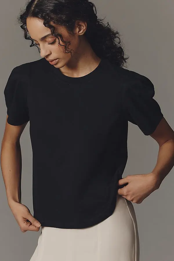 Sanctuary Cotton Puff-sleeve T-shirt - Black