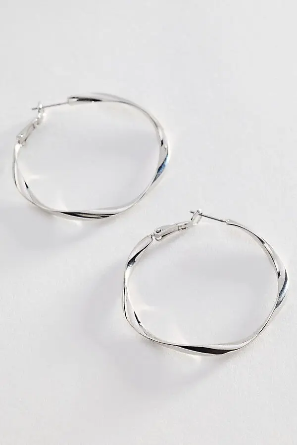 Anthropologie Hammered Hoop Earrings - Silver