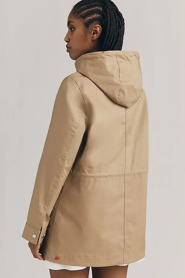 Hunter Cinched-waist Hooded Rain Coat