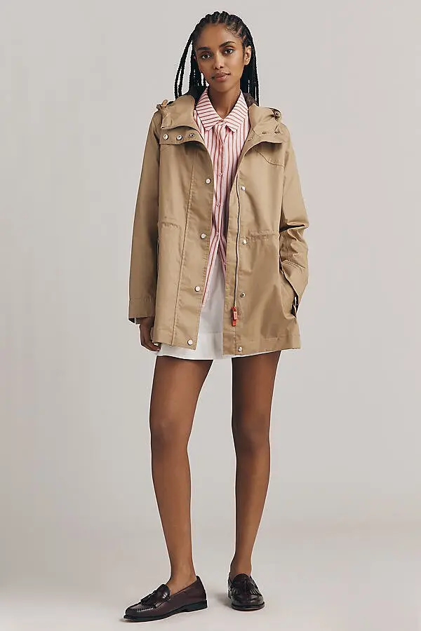 Hunter Cinched-waist Hooded Rain Coat