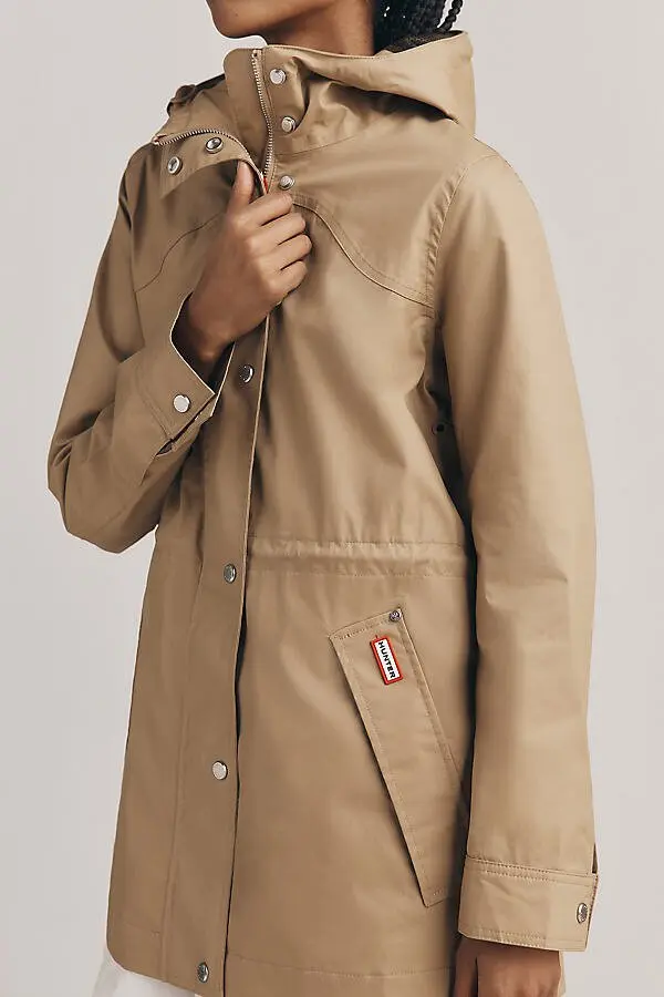 Hunter Cinched-waist Hooded Rain Coat