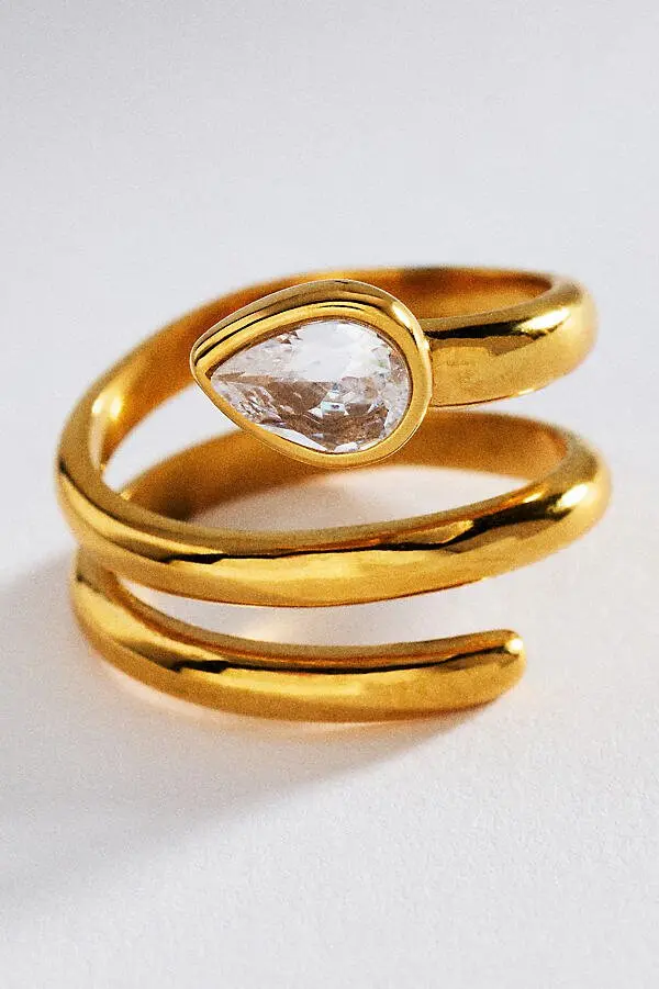 Anthropologie Crystal Teardrop Wrap Ring - Gold